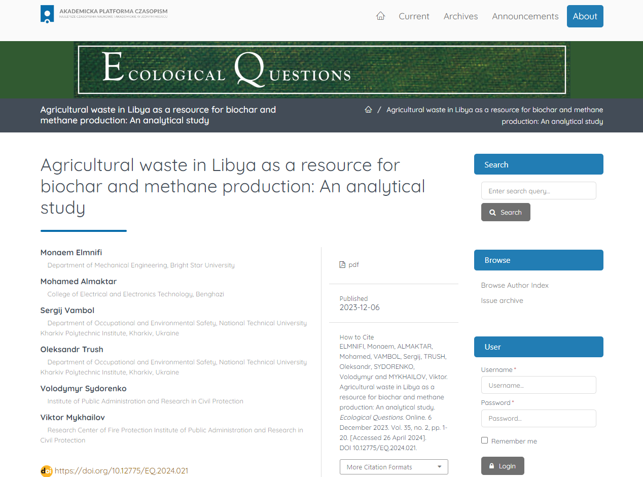 Agricultural waste in Libya as a resource for biochar and methane production: An analytical ...
